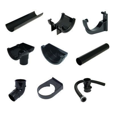 Floplast Black Mini Guttering Pack 2m with 50mm Downpipes and 76mm ...