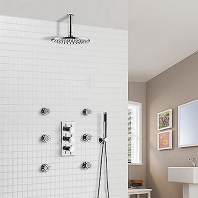 Flora 3 way 3 dial Round Concealed Thermostatic Mixer Valve, Body Jets ...