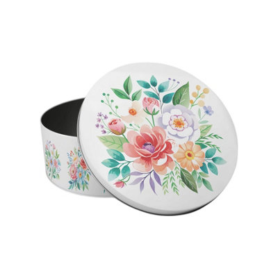 Floral Bouquet Set of 2 Cake Tins Gift - Nesting Round Large & Medium ...