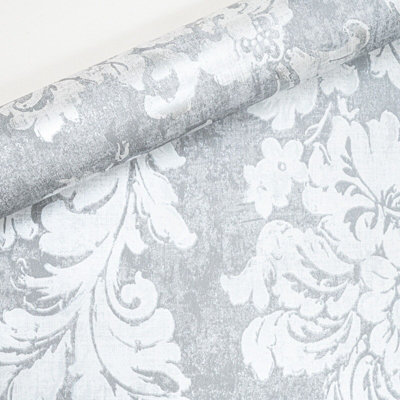 Floral Damask Grey Wallpaper Shimmer Metallic Silver Paste The Paper Smooth