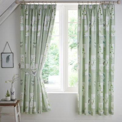 Floral Garden Floral & Butterfly Print Pair of Pencil Pleat Curtains ...