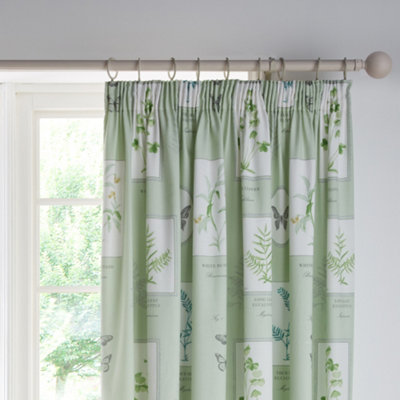 Floral Garden Floral & Butterfly Print Pair of Pencil Pleat Curtains ...