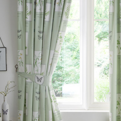 Floral Garden Floral & Butterfly Print Pair of Pencil Pleat Curtains ...