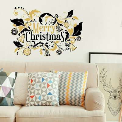 Floral Merry Christmas Wall Stickers Living room DIY Home Decorations ...
