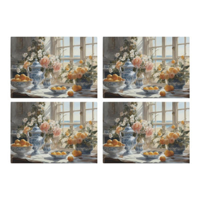 Floral Vases Glass Placemats Set - Relaxing Still Life Table Mats Gift ...