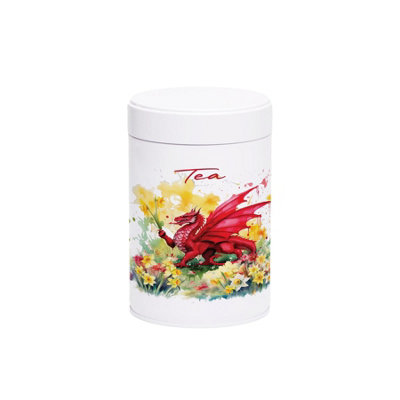 Floral Welsh Themed Tea Storage Canister - Daffodils & Red Dragons ...