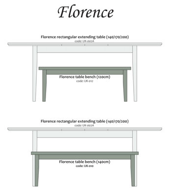 Florence Bench, Wooden Dining Bench 120cm - Sage Green