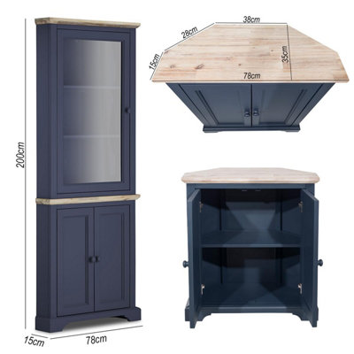 Florence Corner Display Cabinet Glass Door Navy Blue Dresser