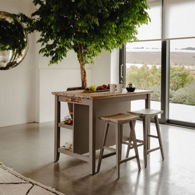 Florence Dove Grey Breakfast Bar Kitchen Island with Shelves