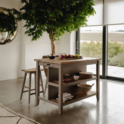 Florence Dove Grey Breakfast Bar Kitchen Island with Shelves