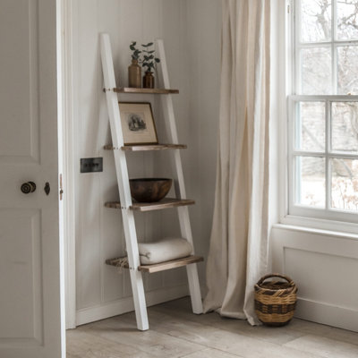 Florence Ladder Shelf, White Wooden Shelving Unit, Quality Lean-Up Shelf