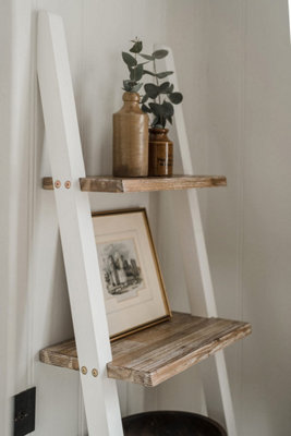 Florence Ladder Shelf, White Wooden Shelving Unit, Quality Lean-Up Shelf