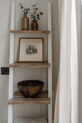 Florence Ladder Shelf, White Wooden Shelving Unit, Quality Lean-Up Shelf