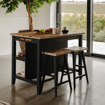 Florence Navy Blue Breakfast Bar Kitchen Island with Shelves