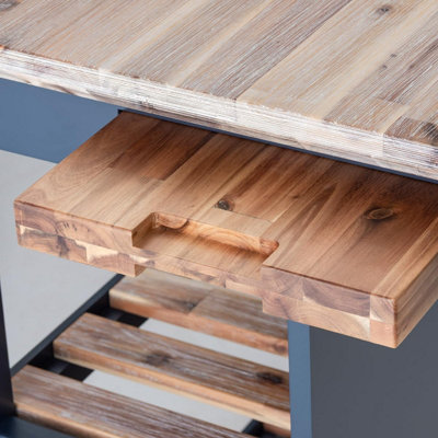 Florence Navy Blue Breakfast Bar Kitchen Island with Shelves