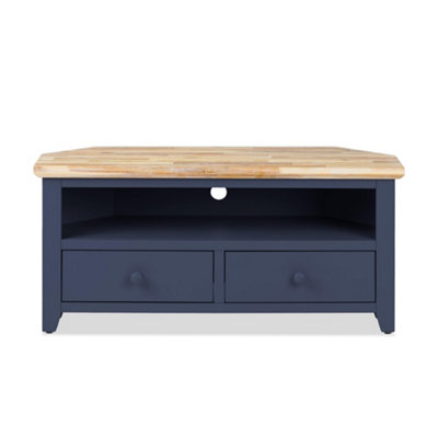 Florence Navy Blue Corner TV Unit With 2 Drawers and Shelf
