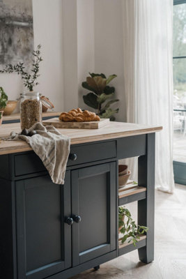 Florence Navy Blue Kitchen Island with Cupboard and Shelves