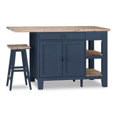 Florence Navy Blue Kitchen Island with Cupboard and Shelves