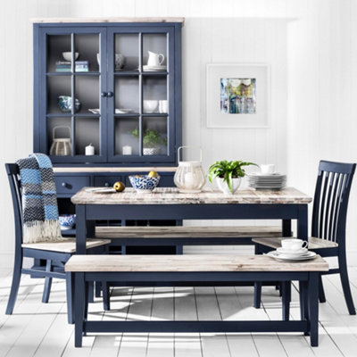 Florence Solid Acacia Hardwood Dining Bench 140cm - Navy Blue