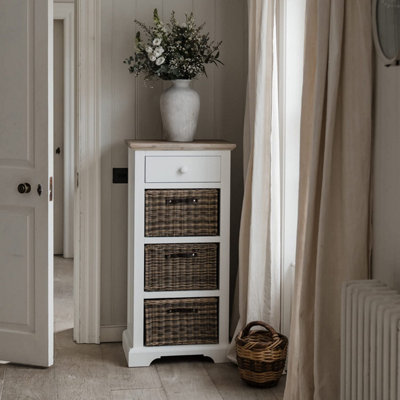 Florence Tallboy with Drawer and 3 Storage Baskets - White