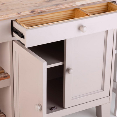 Florence Truffle Kitchen Island with Cupboard and Shelves