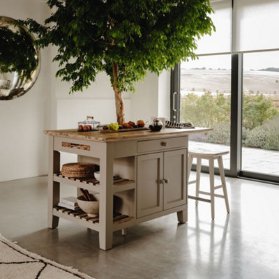 Florence Truffle Kitchen Island with Cupboard and Shelves