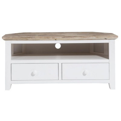 FLORENCE WHITE CORNER TV UNIT WITH 2 DRAWERS AND SHELF