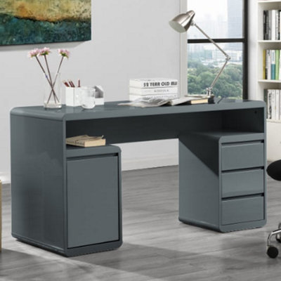 Florentine Gloss Computer Desk With 1 Door 3 Drawers In Grey | DIY at B&Q