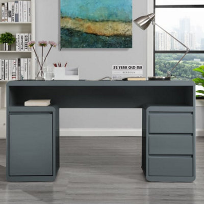 Florentine Gloss Computer Desk With 1 Door 3 Drawers In Grey | DIY at B&Q