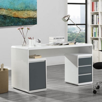 Florentine High Gloss Computer Desk In White And Grey | DIY at B&Q