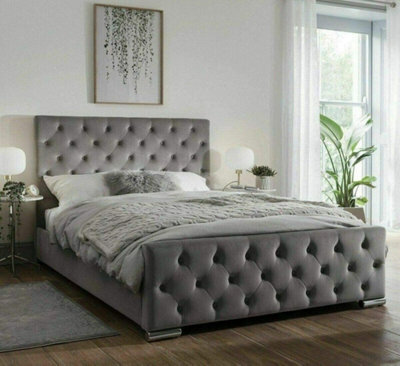 Florida Diamond Pattern Upholstered Bed In Soft Plush Velvet-Add Double ...