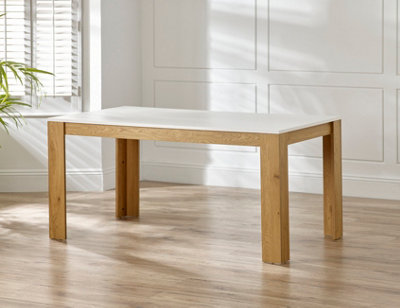 Flow Dining Table - White and Wild Oak | DIY at B&Q