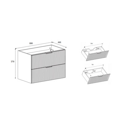 Flow Wall-Mounted 2 Bathroom Vanity Cabinets Set with Basin 80cm - Black