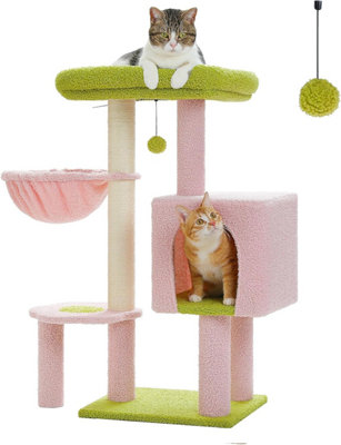 Flower Pink Cat Tree, 35.4" Cute Cat Tower Cat Condo for Indoor Cats w ...