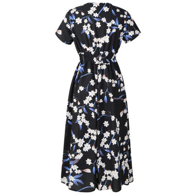 Flower Print Waist Control Dress Black L | DIY at B&Q