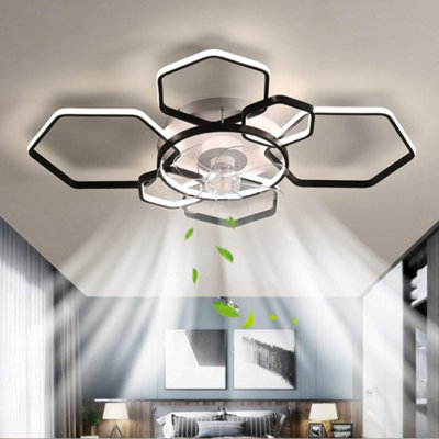 Flower Shape Ceiling Fan with Dimmable LED Light 5 Blades Modern ...