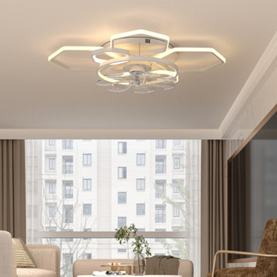 Flower Shape Ceiling Fan with LED Light 5 Blades Modern Dimmable ...