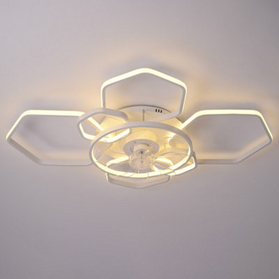 Flower Shape Ceiling Fan with LED Light 5 Blades Modern Dimmable ...