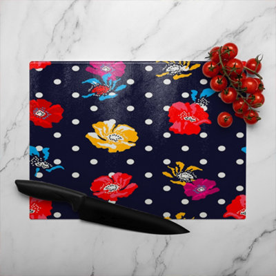 Flowers & Spots Glass Chopping Board
