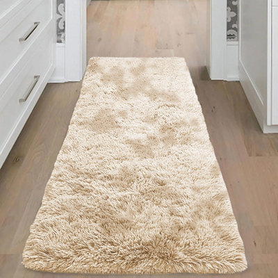 Fluffy Runner Rug Tye Dye Cream Living Dining Room Bedroom Kitchen ...