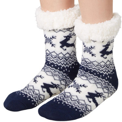 Fluffy socks with reindeer motif blue/white 47-50 - 303478