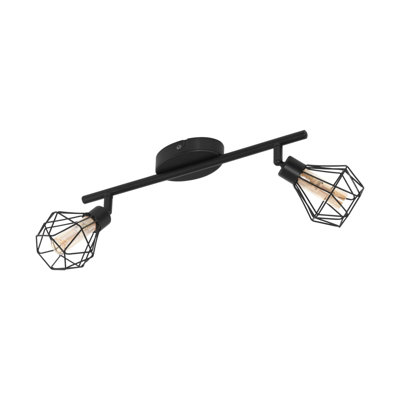 Flush 2 Spot Ceiling Light Colour Black Steel Shade Amber Glass Bulb G9 ...