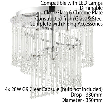 Flush Ceiling Light Chandelier Chrome & Glass Lamp Bulb Holder Mounted ...