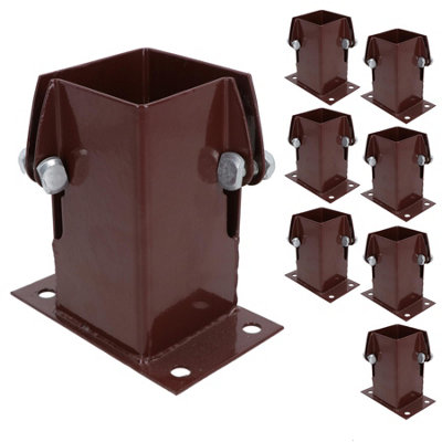 Flush Fit Fence Post Bolt Down Shoe Holder Support Clamp 75mm x 75mm 8PK