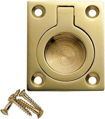 Flush Ring Pull Handle 38mm x 50mm Polished Brass Flush Hatch Locker Cabinet Pull Lift Boat ...