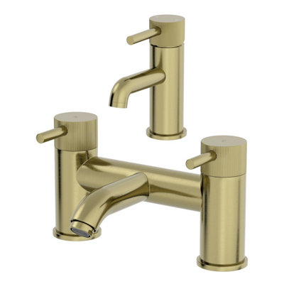 Fluted Bathroom Bath Filler Basin Mixer Tap Set Deck Mounted Round ...