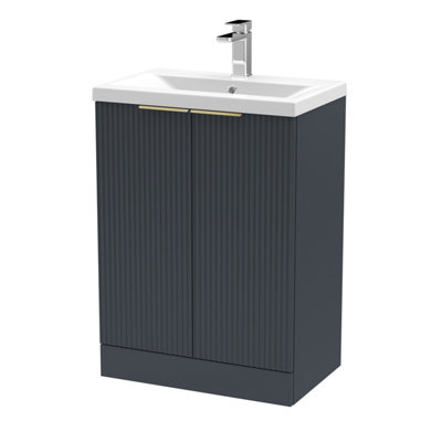 Fluted Front Floor Standing 2 Soft Close Door Bathroom Vanity Unit with ...