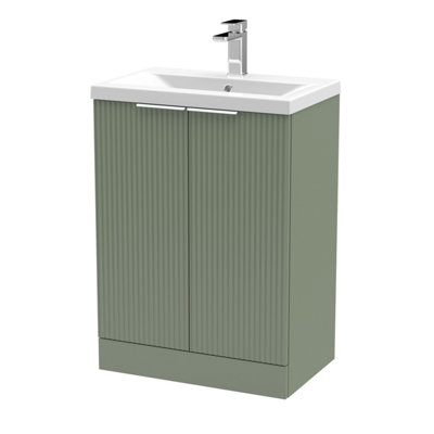 Fluted Front Floor Standing 2 Soft Close Door Bathroom Vanity Unit with ...