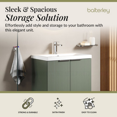 Fluted Front Floor Standing 2 Soft Close Door Bathroom Vanity Unit with ...