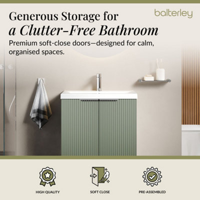 Fluted Front Floor Standing 2 Soft Close Door Bathroom Vanity Unit with ...